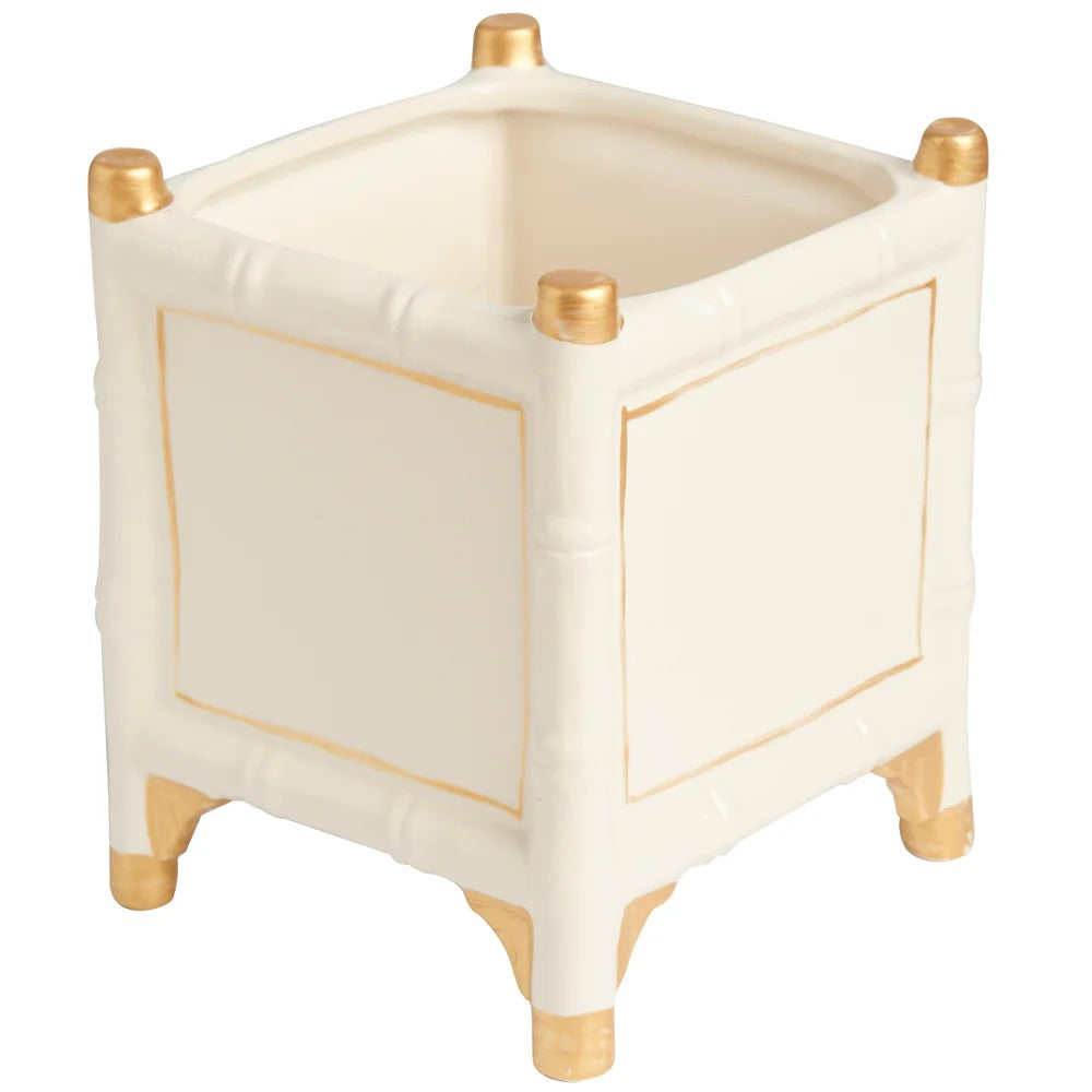 Bamboo Large Cachepot Gold/White – Nina Campbell